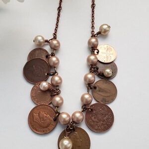 Copper Coin Necklace, Copper Coin Jewelry, Coin and Pearl Necklace ...