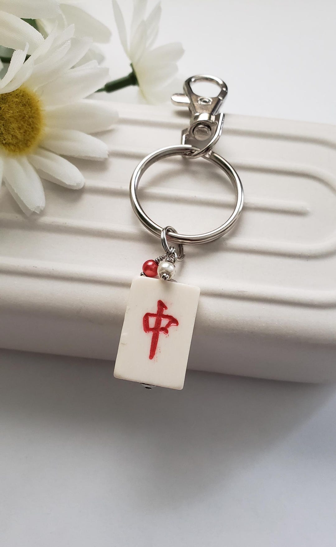 Mahjong Keychain, Chinese Mahjong, Bone Tile Keyring, Birthday Gift for ...