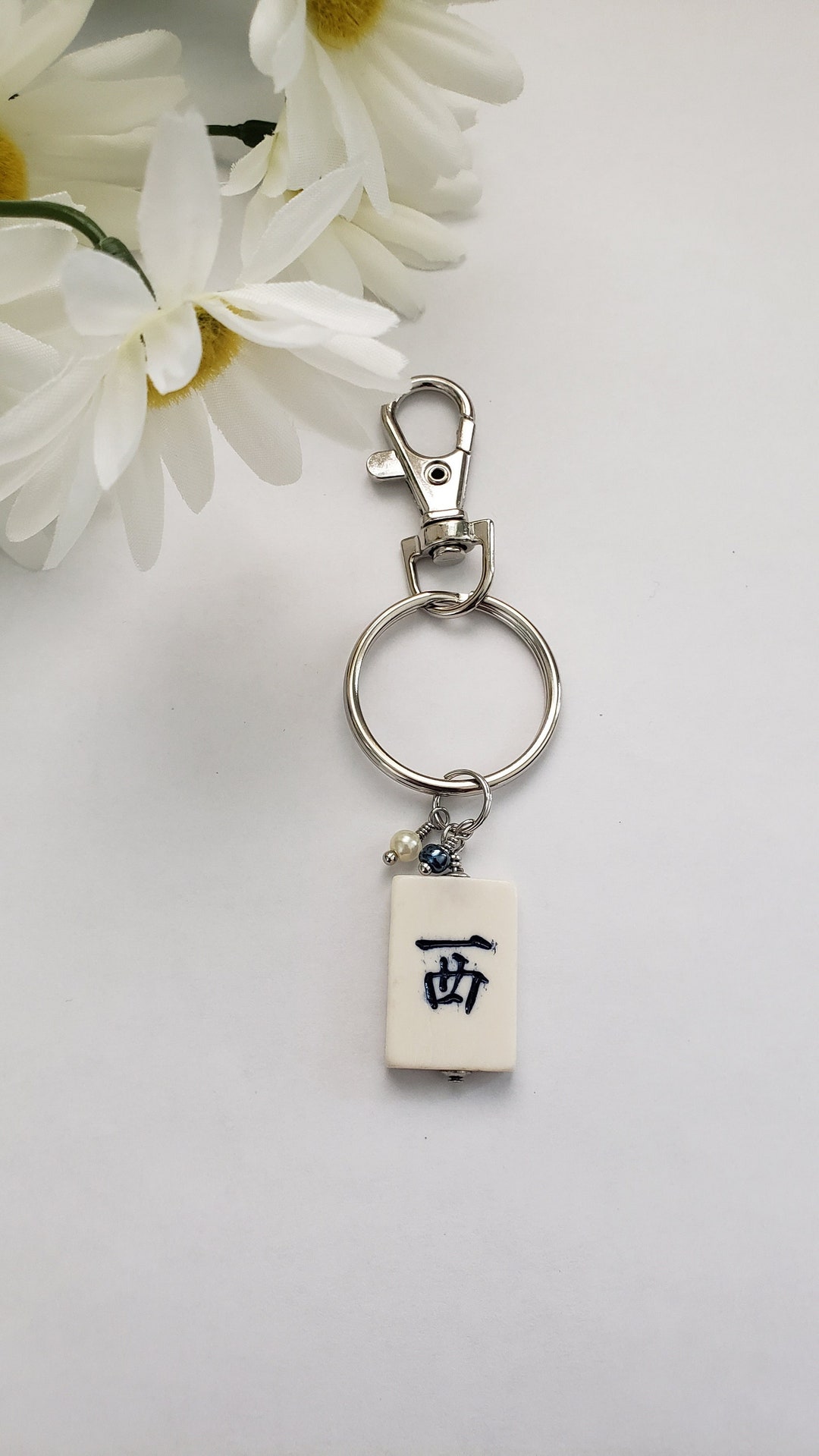 Mahjong Keychain, Chinese Mahjong, Bone Tile Keyring, Birthday Gift for ...