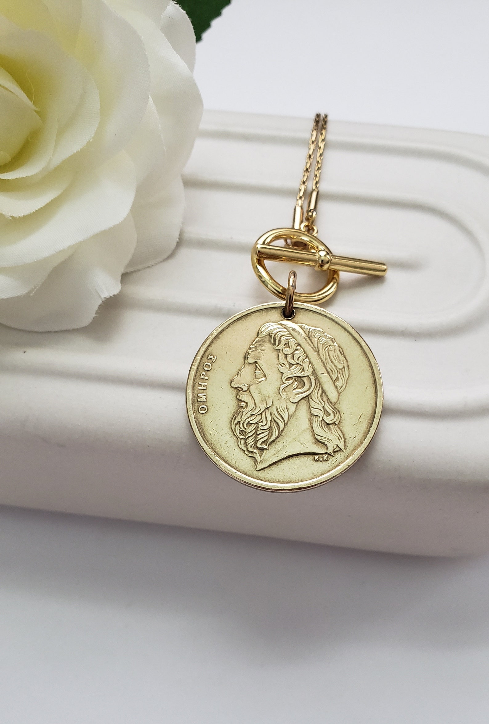 Greek Coin Pendant, Greek Medallion, Gold Coin Necklace, Birthday Gift ...