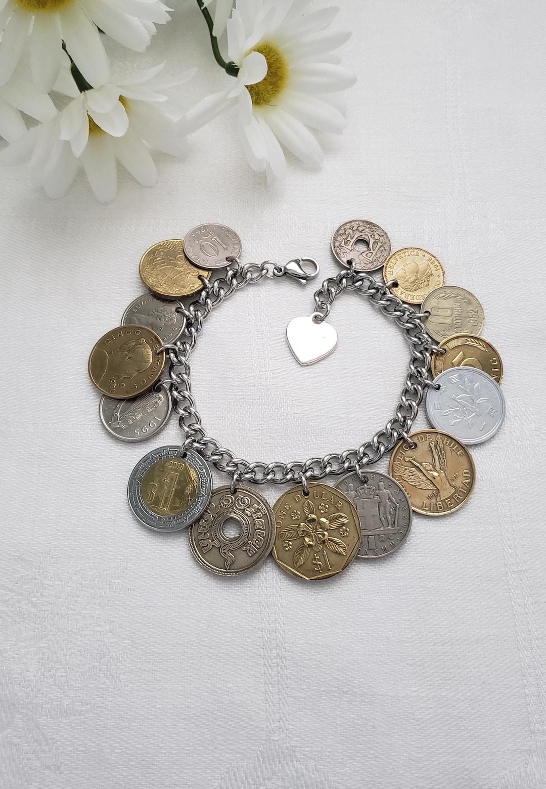Vintage Coin Bracelet, Gold and Silver Bracelet, Genuine Coin Jewelry ...