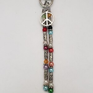 Peace Symbol Purse Charm, Multi-colored Beaded Purse Charm, Planner ...