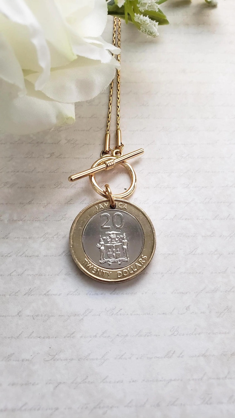 Jamaican Necklace, Jamaican Coin Pendant, Coat of Arms, Silver Necklace ...