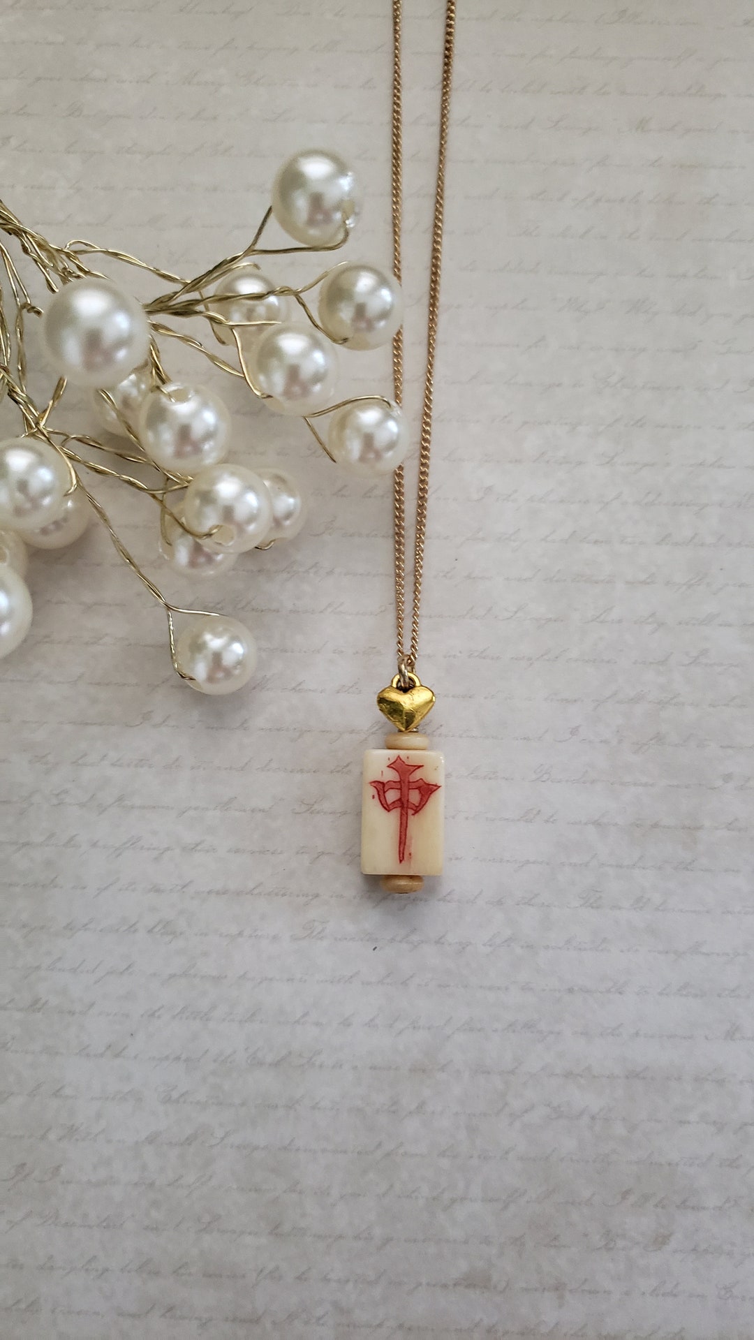 Vintage Mahjong Necklace, Small Mahjong Charm Necklace, Birthday Gift ...