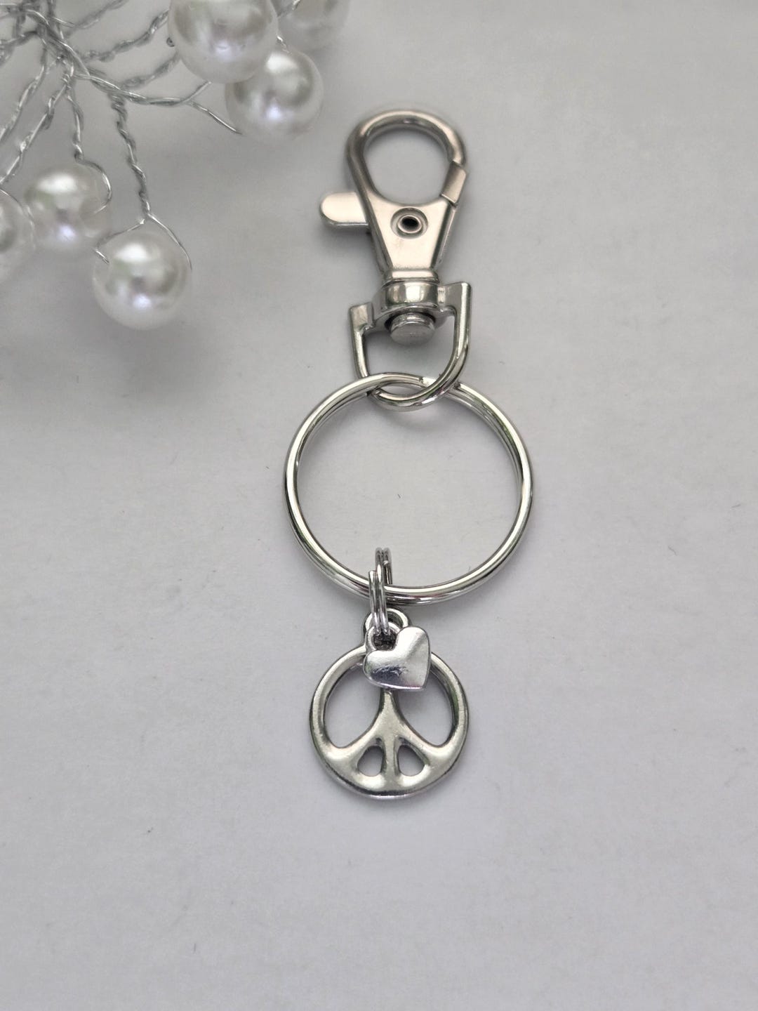 Peace Sign Keychain, Imagine Charm, Peace Charm Keyring, Housewarming ...