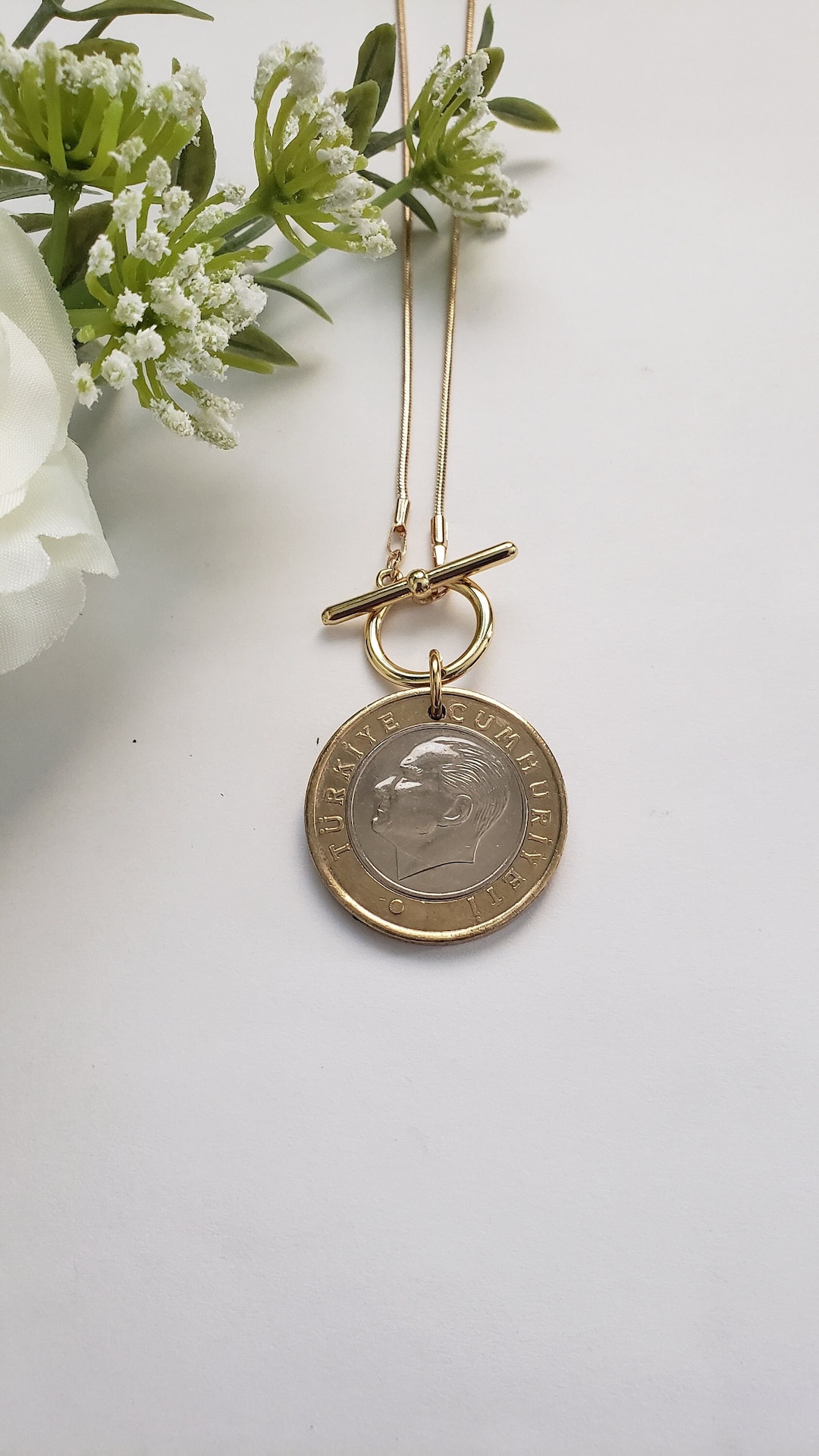 Turkish Coin Necklace, Two Toned Coin Necklace, Toggle Necklace ...