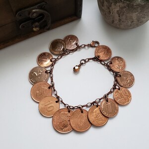 Coin Charm Bracelet Copper Coins Bracelet Repurposed - Etsy