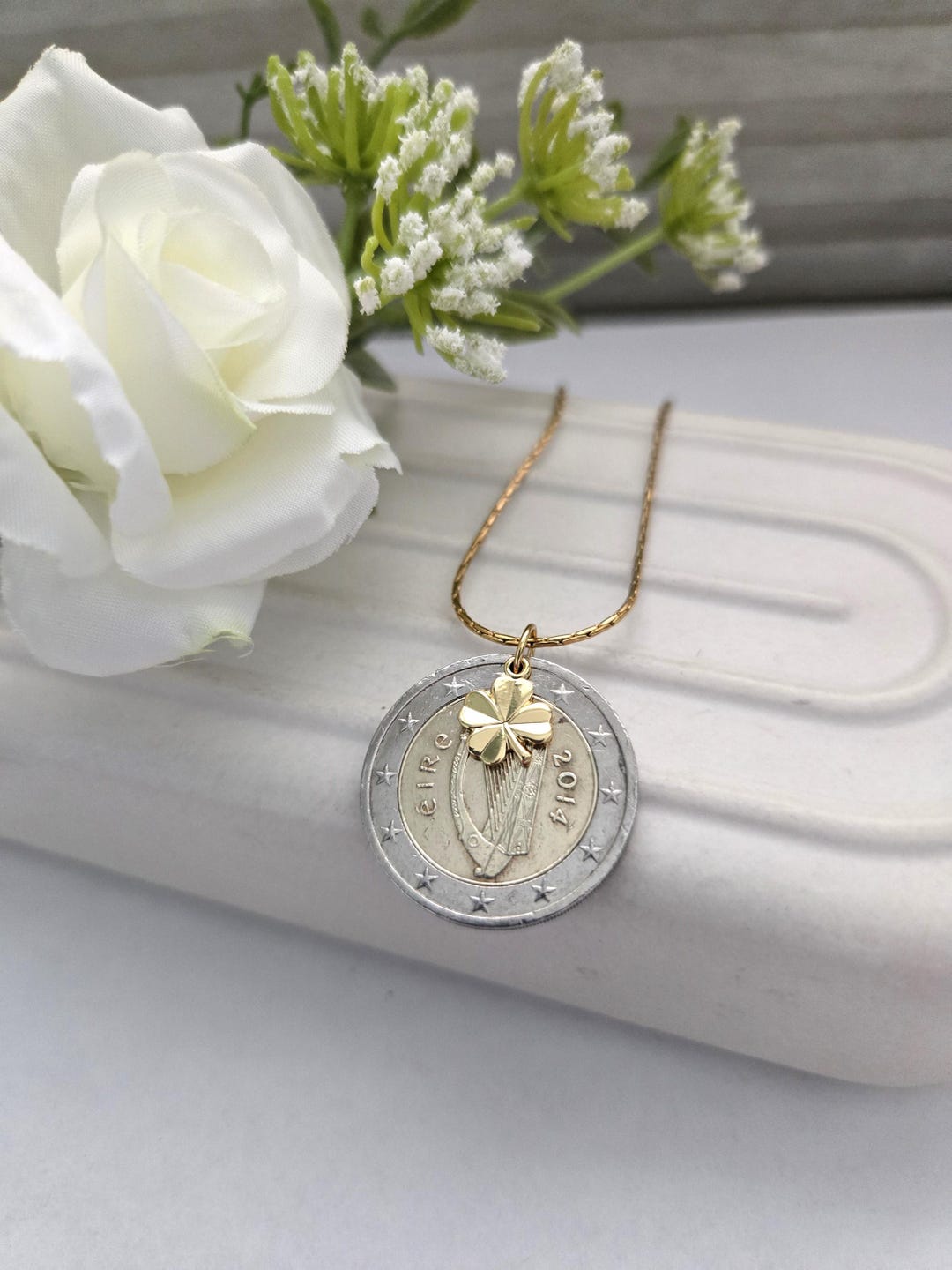 Irish Coin Necklace, Irish Jewelry, Silver and Gold Charm Necklace ...
