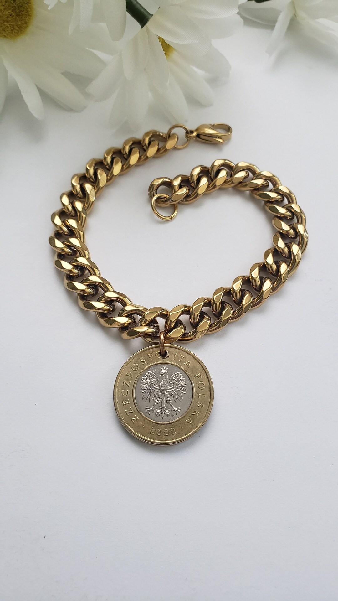 Polish Coin Bracelet, Duo Tone Coin, Polish Gift for Sister, Gold Coin ...