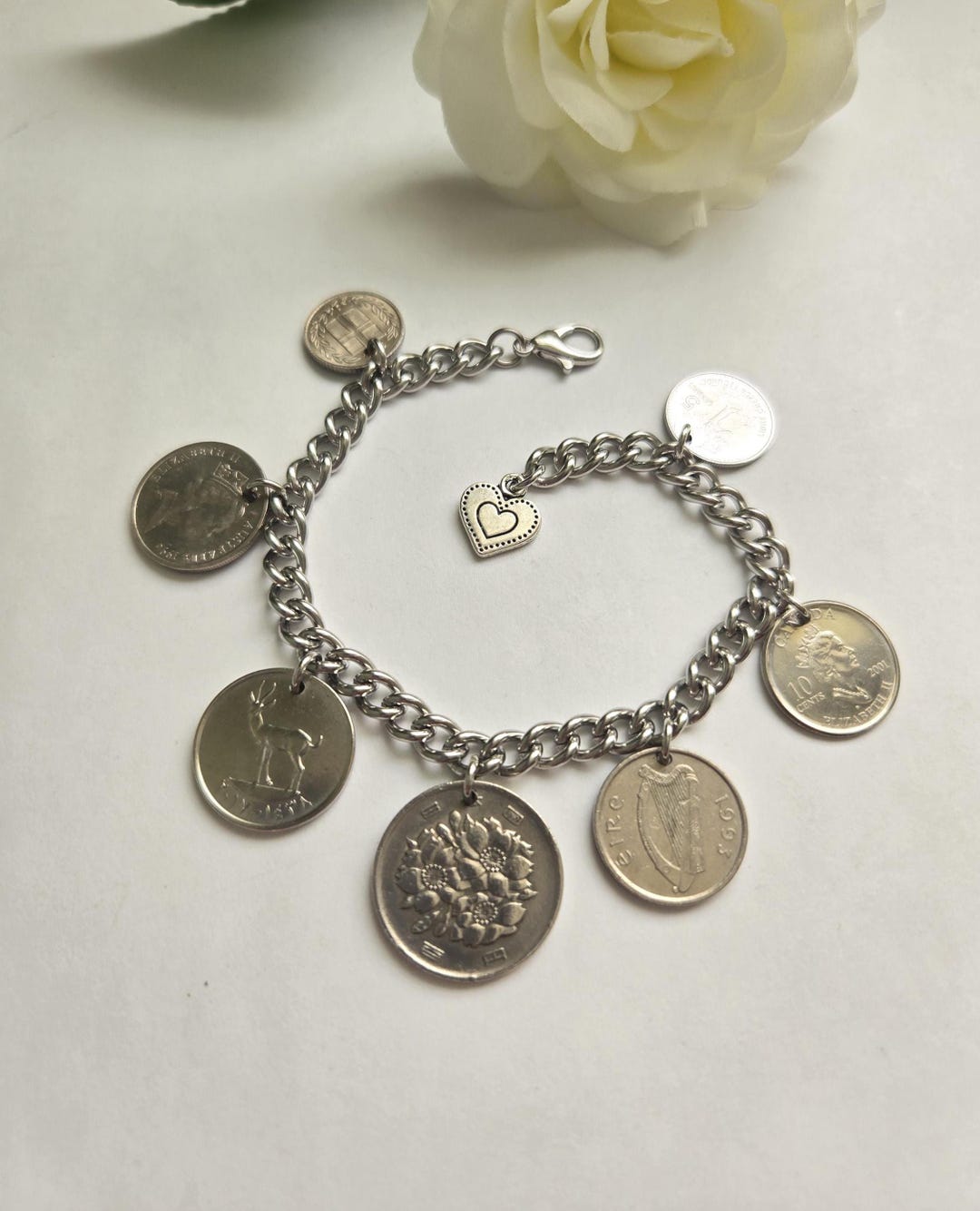 Coin Bracelet for Women, 7 Coin Bracelet, Birthday Gift for Coin Lovers ...