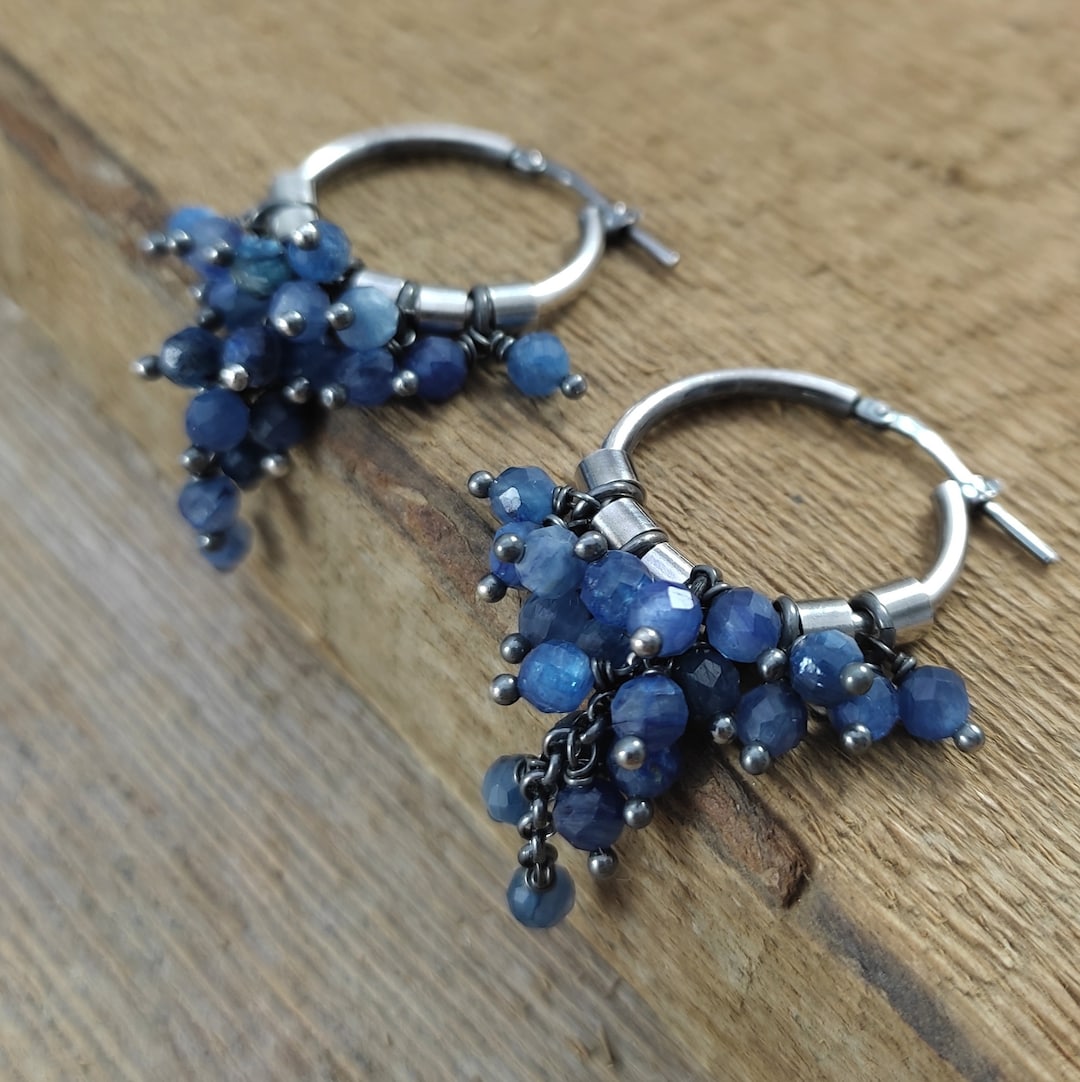 Earrings - Oxidized Sterling Silver and Kyanite, Earrings With Beads ...