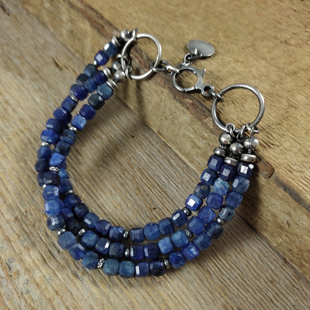Oxidized Sterling Silver Kyanite Beaded Bracelet, Handmade Jewelry - Etsy