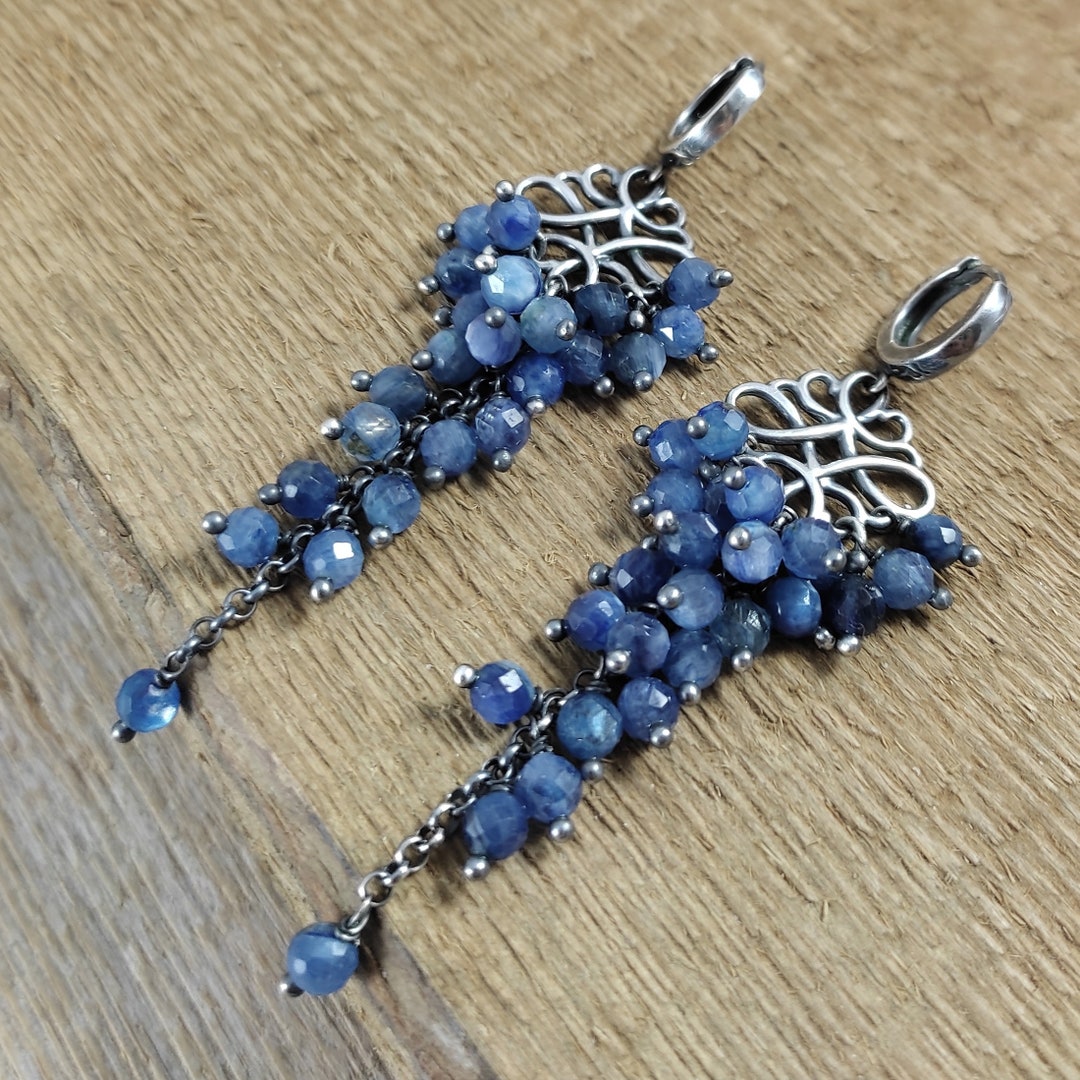 Earrings - Oxidized Sterling Silver and Kyanite, Earrings With Beads ...