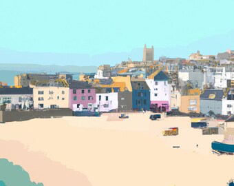 St Ives III Cornwall Beach Poster Picture Illustration Travel Gift Art ...