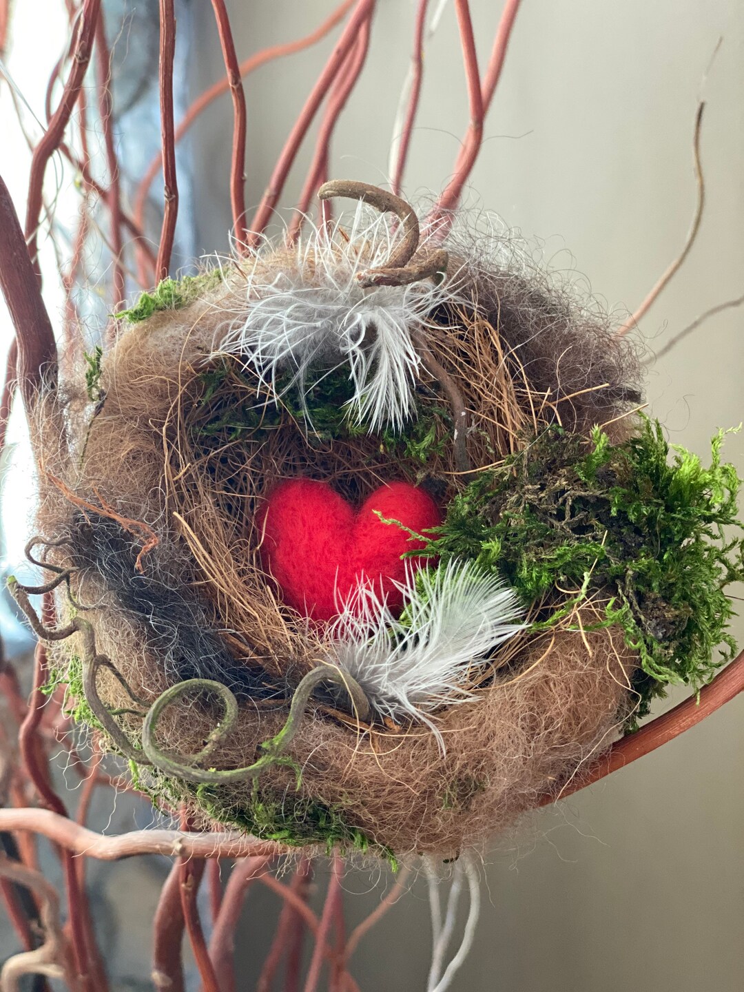 Needle Felted Bird Nest With Red Felted Heart. - Etsy