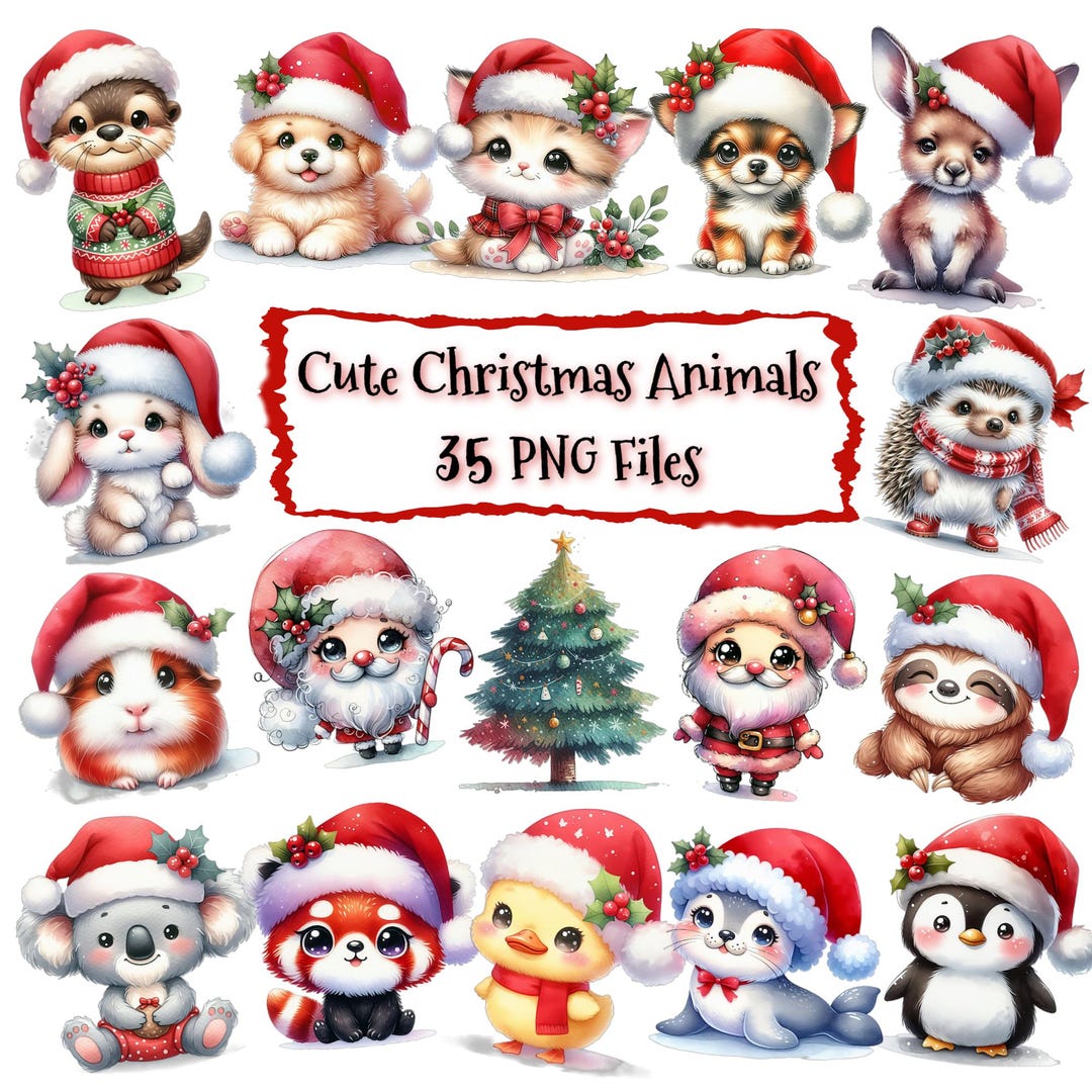 Watercolor Christmas Animals Clip Art Bundle | Holiday PNG Set | Xmas ...
