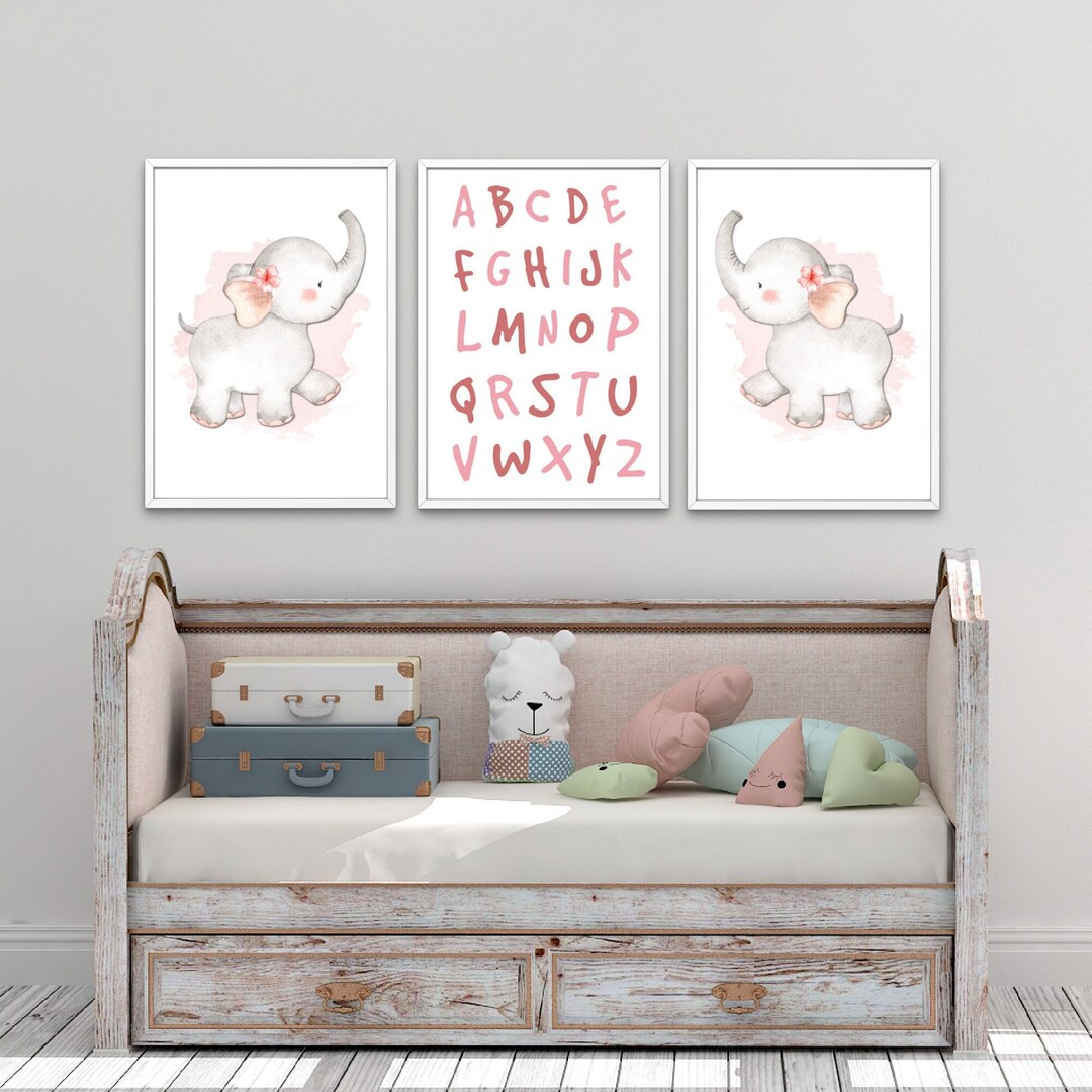 Elephant Nursery Prints: Alphabet Wall Art, Set of 3 (digital Download ...