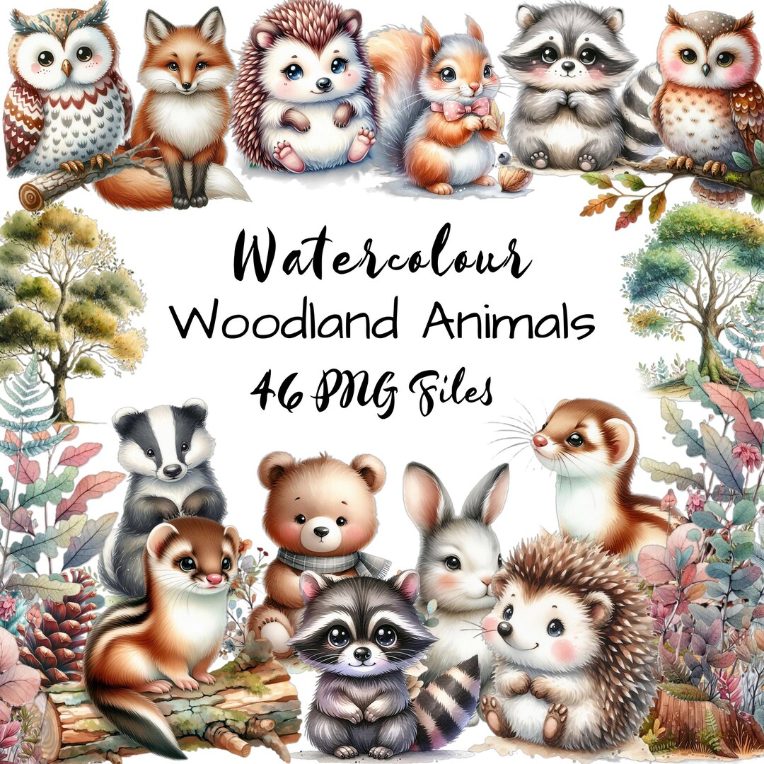 Watercolour Woodland Animals Clip Art Bundle. Forest Creatures ...