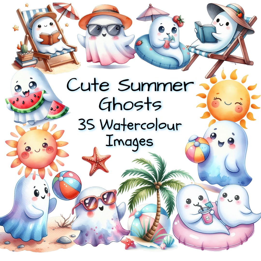 Halloween Watercolour Clip Art Bundle. Spooky Cute Ghosts. Summerween ...