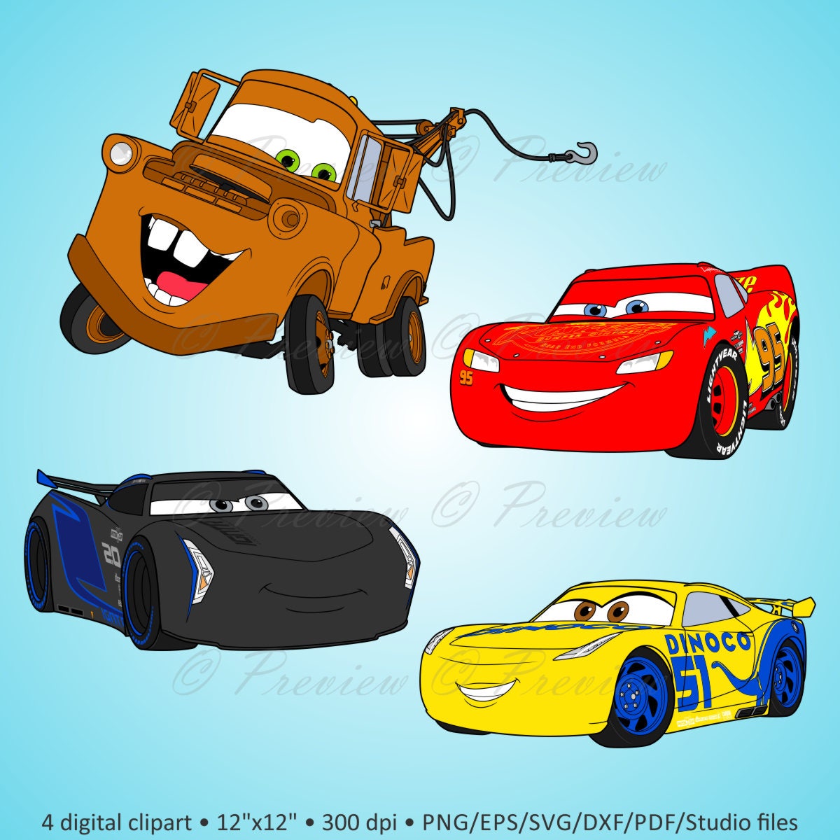 Buy 2 Get 1 Free Digital Clipart Cars 3 lightning cartoon | Etsy