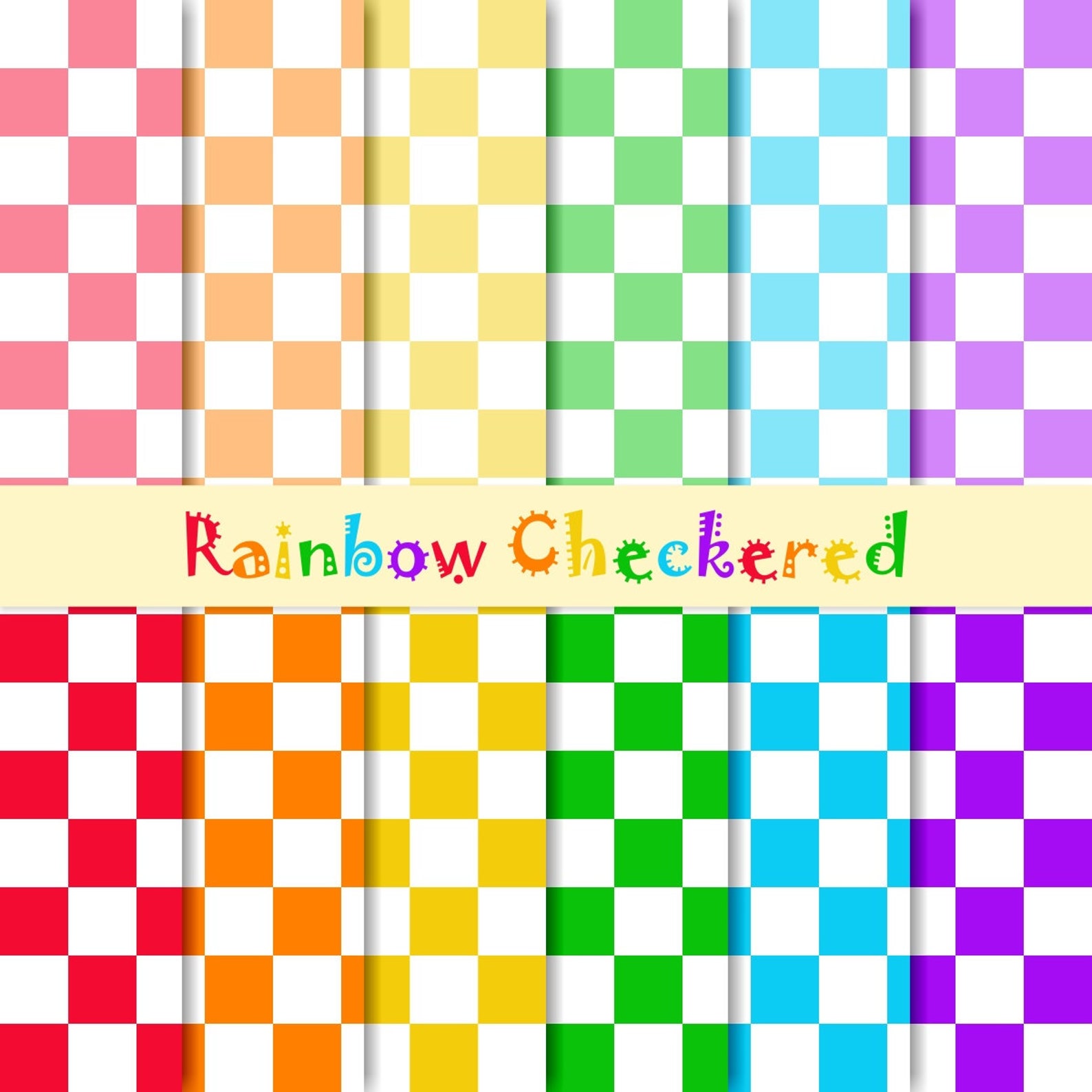 Buy 2 Get 1 Free Rainbow Checkered pattern bright and pastel | Etsy