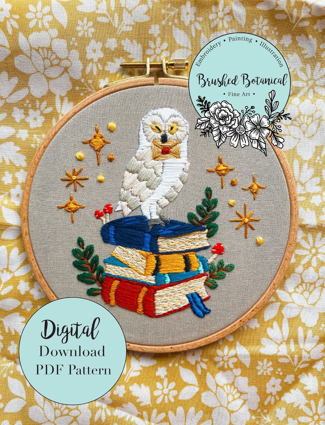 Magical Owl and Spellbooks Embroidery PDF Pattern - Etsy