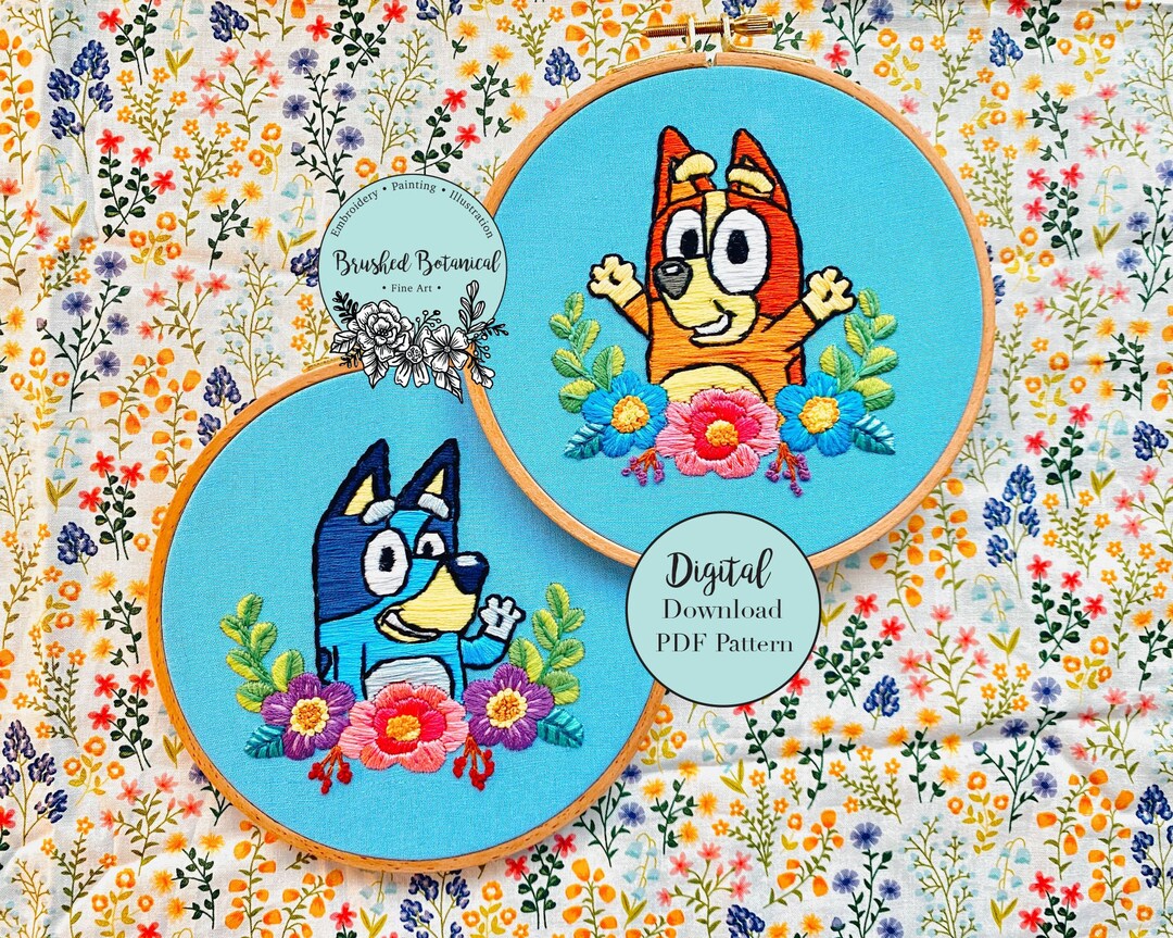 Floral Fun With Bluey Embroidery PDF Pattern Bundle - Etsy