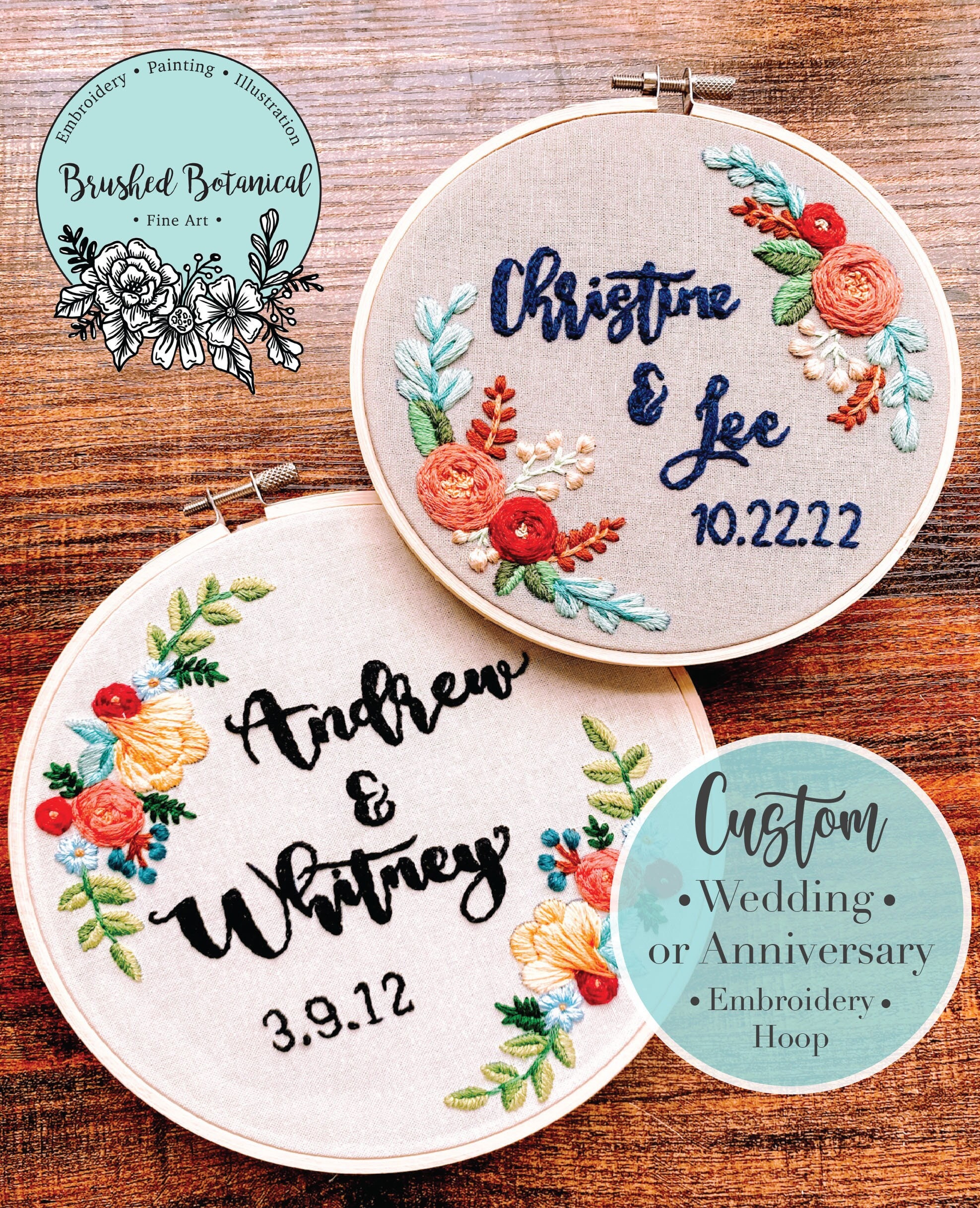 Custom Wedding or Anniversary Floral Embroidery Hoop - Etsy