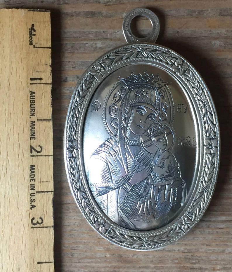 Vintage Silver Engraved Religious Orthodox Icon Pendant Virgin | Etsy