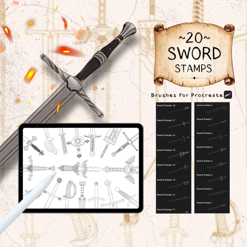 20 Sword Stamps | Procreate Stamps | Medieval Brushes | Fantasy ...