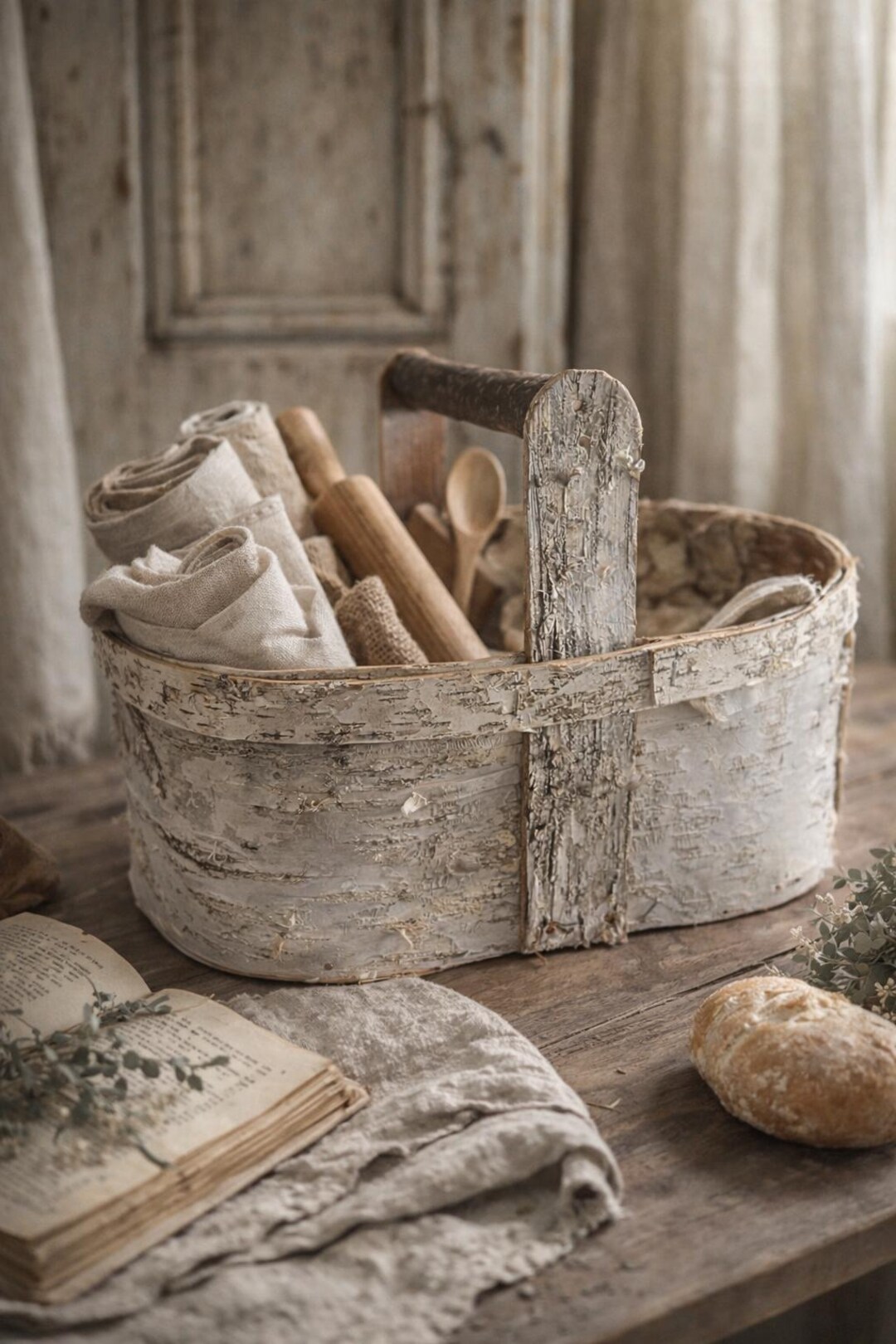 Vintage Rustic Oval Wooden Caddy | Timeworn Farmhouse Basket With ...