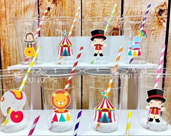 CIRCUS PARTY CUPS Circus Birthday Cups Circus Party Favors - Etsy