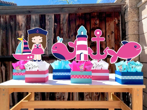 Girl Nautical Baby Shower Theme Centerpiece Decoration | Pink Nautical ...