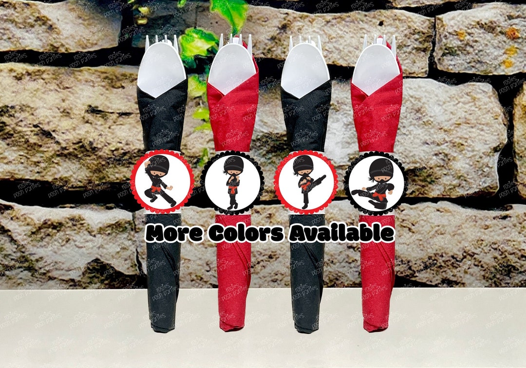 Black Ninja Theme | Ninja Birthday Party | Napkin Wrapped Utensil Kit ...