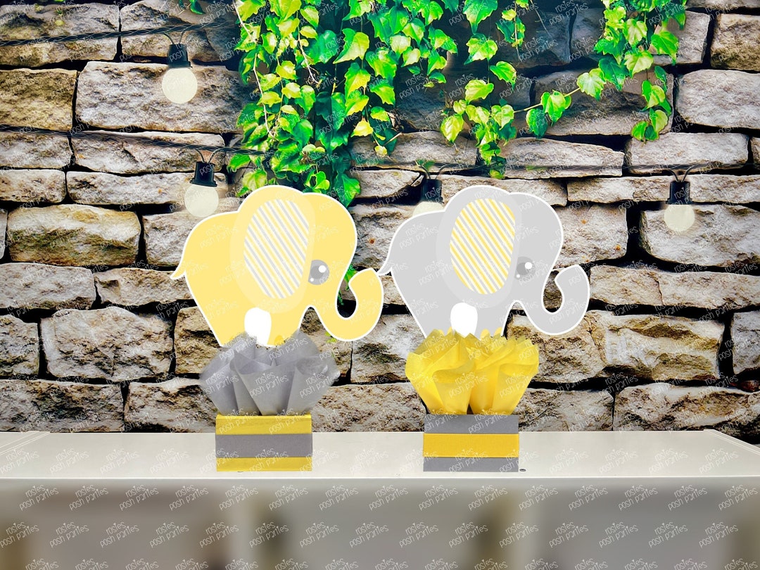 Elephant Baby Shower | Baby Elephant Theme Centerpiece | Grey Yellow ...