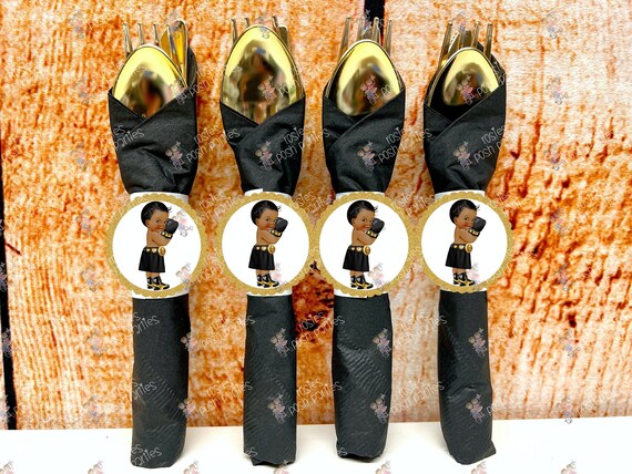 Boxing Main Event Baby Shower Theme | Gold and Black Napkin Utensil ...