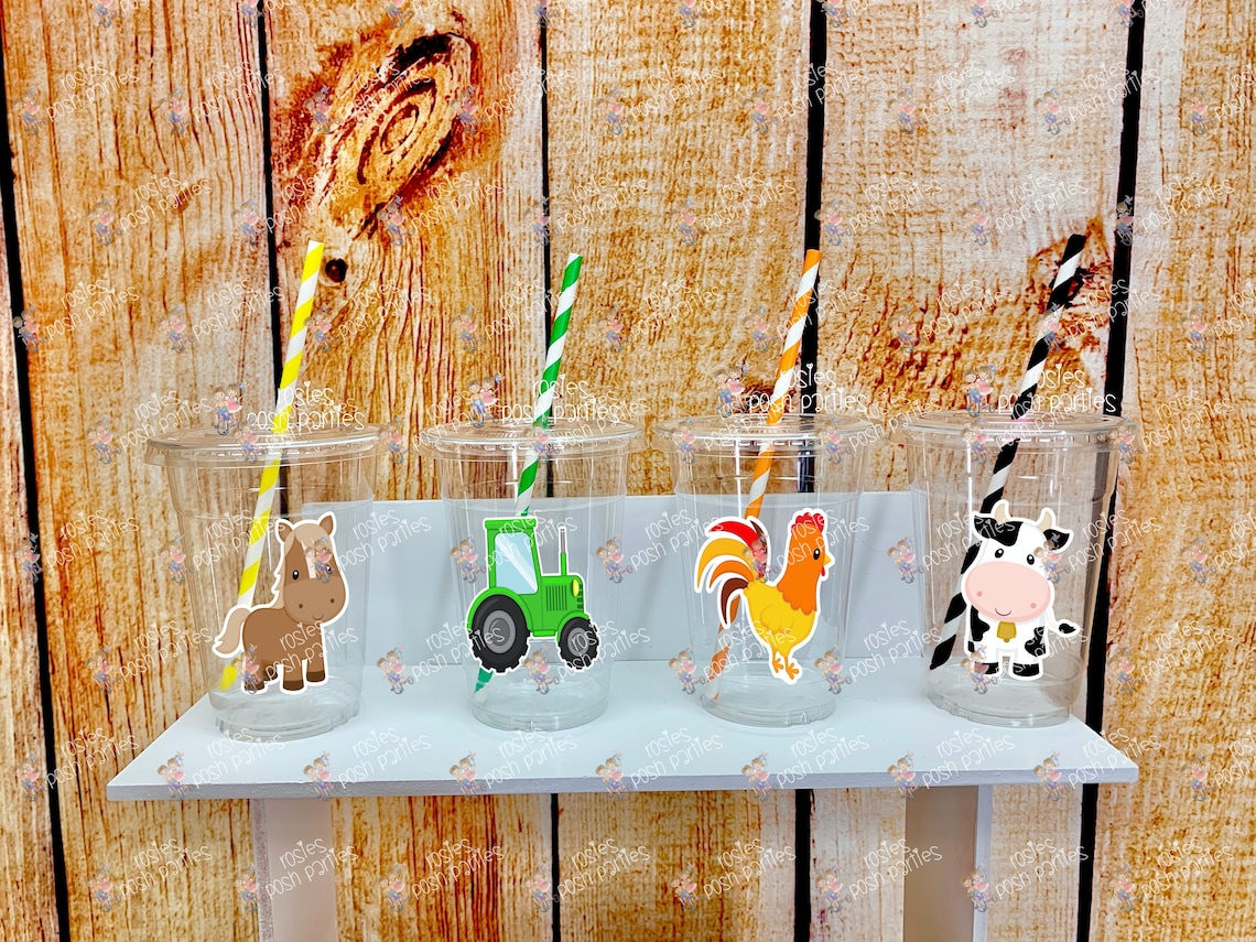 Farm Birthday Theme | Birthday Party Favor Cups | Farm Party Barnyard ...
