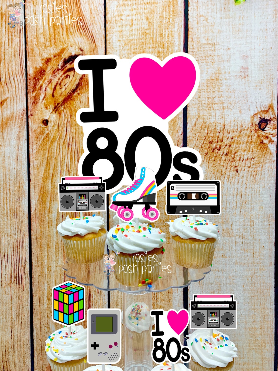 I Love 80's Theme | 80s Cupcake Stand | Acrylic Stand | Cupcake Toppers ...