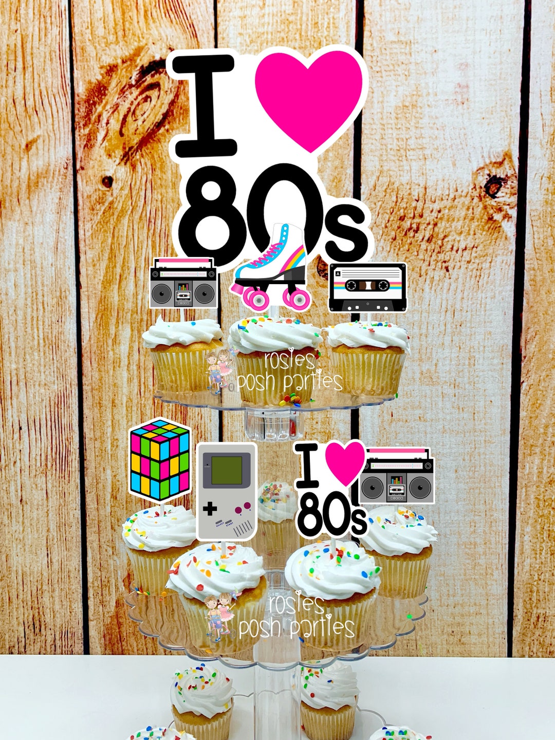 I Love 80's Theme | 80s Cupcake Stand | Acrylic Stand | Cupcake Toppers ...