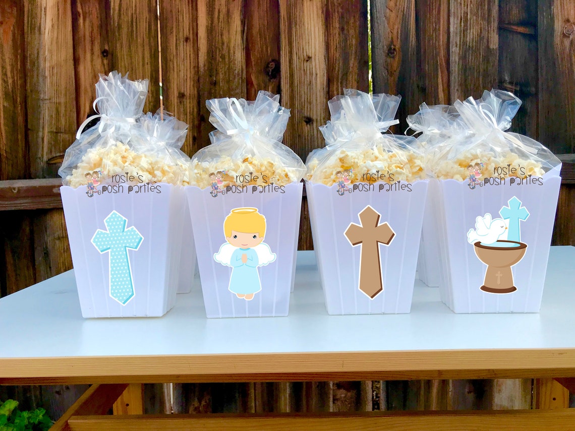 Christening Baptism Theme Popcorn Favor Bins | Christening Favors ...