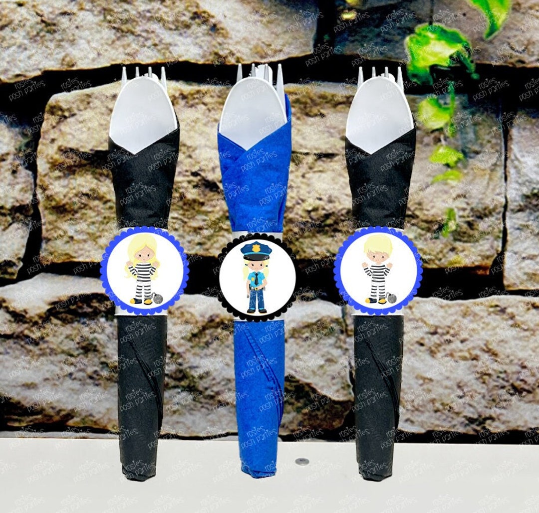 Police Theme | Napkin Wrapped Utensil Kit | Cops and Robbers Birthday ...