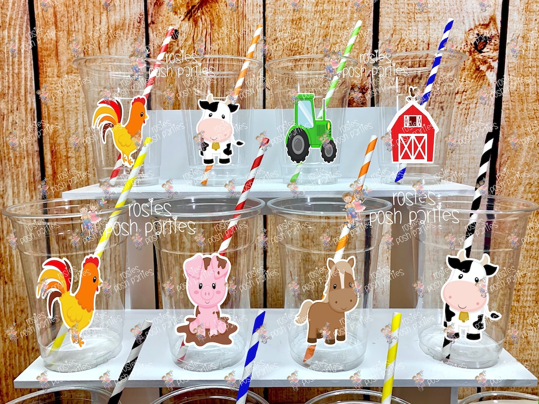 Farm Birthday Theme | Birthday Party Favor Cups | Farm Party Barnyard ...
