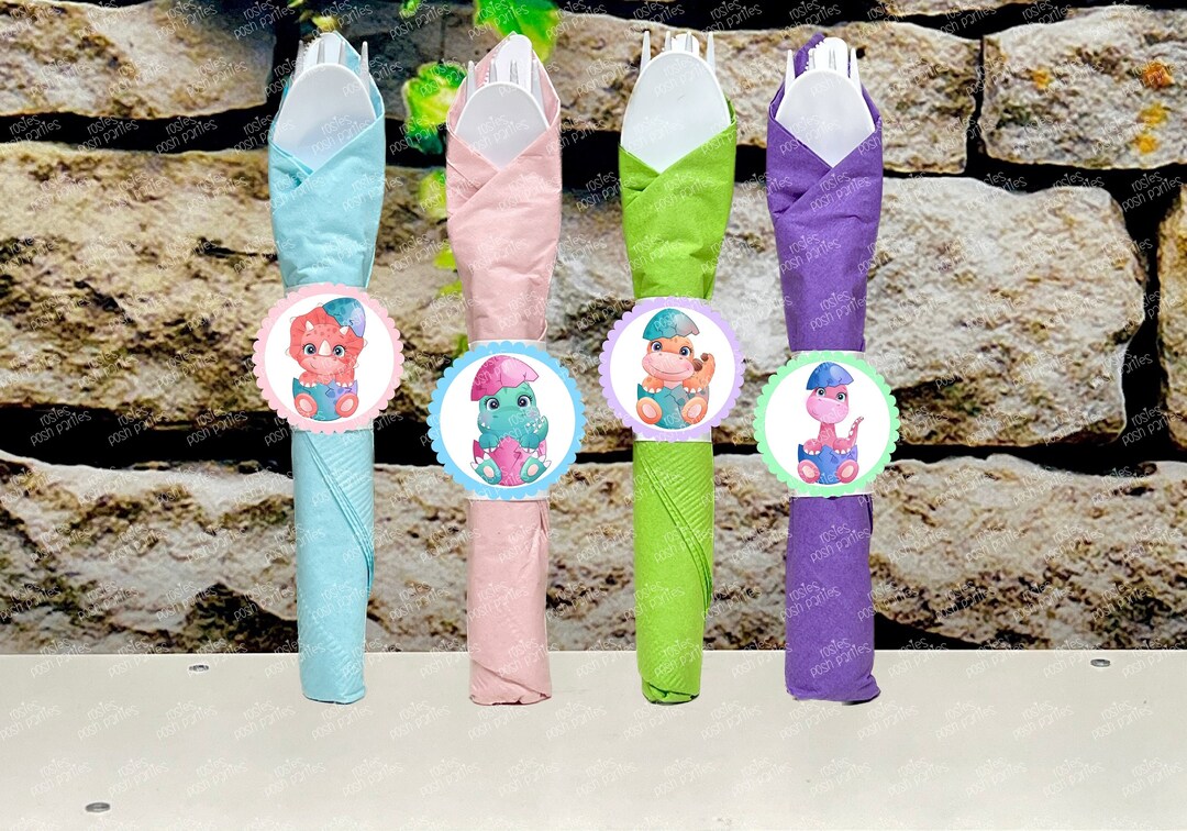 Pink Baby Dinosaur Baby Shower Theme | Dinosaur Party Napkin Wrapped ...