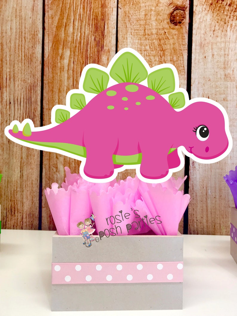 Dinosaur birthday party Girl Pink Dinosaur centerpiece | Etsy