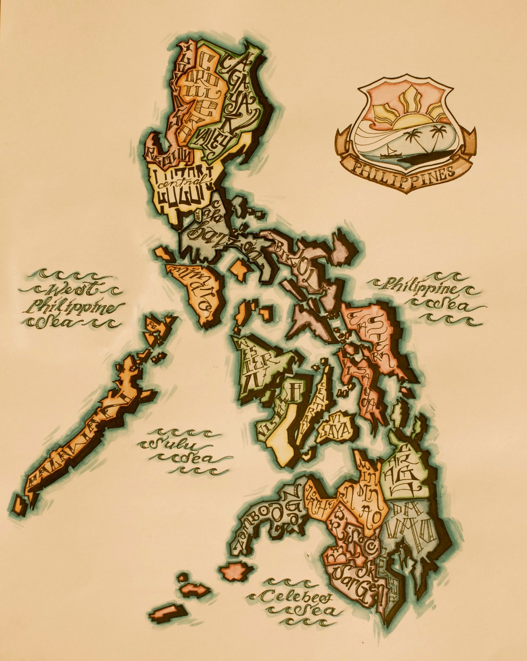Map of the Philippines (the Mother Island) 16"x20" - Etsy