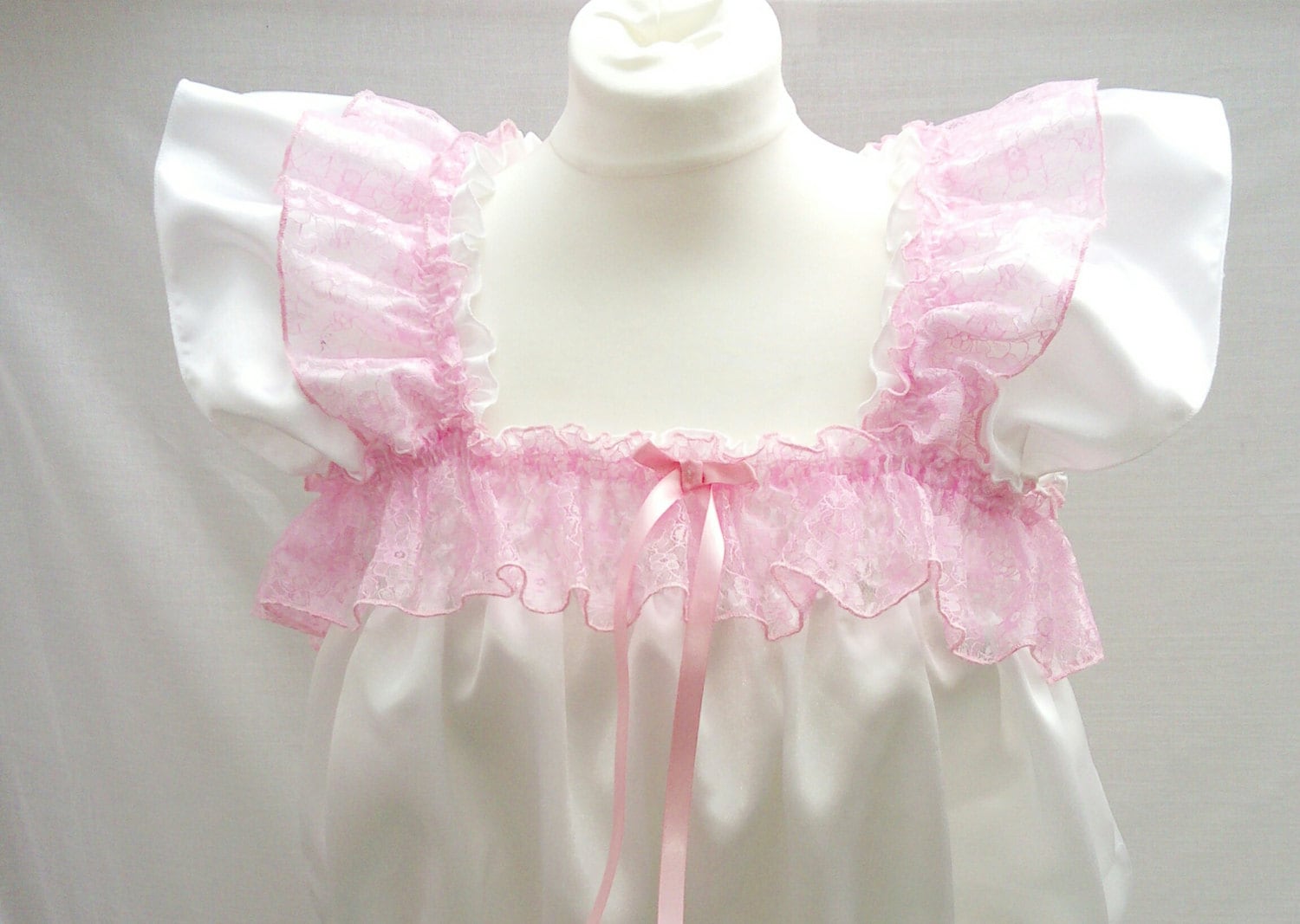 Sissy Adult Baby Pink Satin Shorts Romper Pyjamas Frilly Satin Lace ...