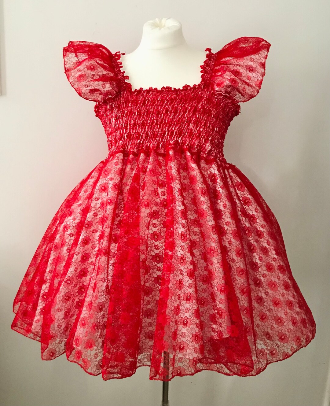All Sizes Adult Baby Sissy Short Dress Top in Red Lace Over White Satin ...