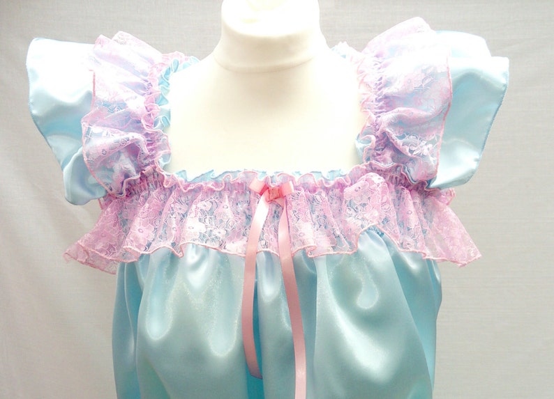 Sissy Adult Baby Pink Satin Shorts Romper Pyjamas Frilly Satin Lace ...