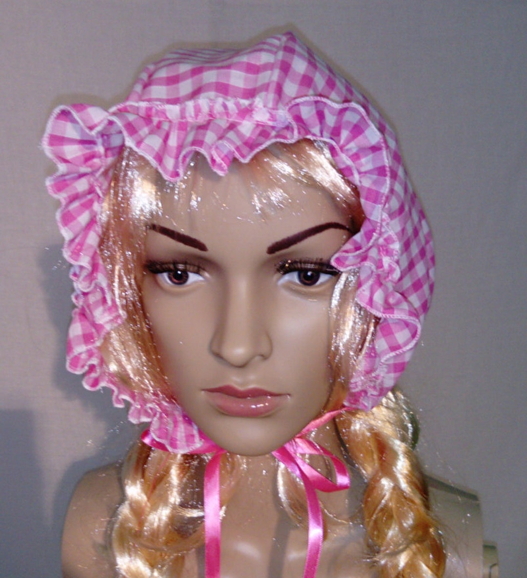 Adult Baby Bonnet Only Sissy Boi in Pink Gingham Dress up Fancy Dress ...