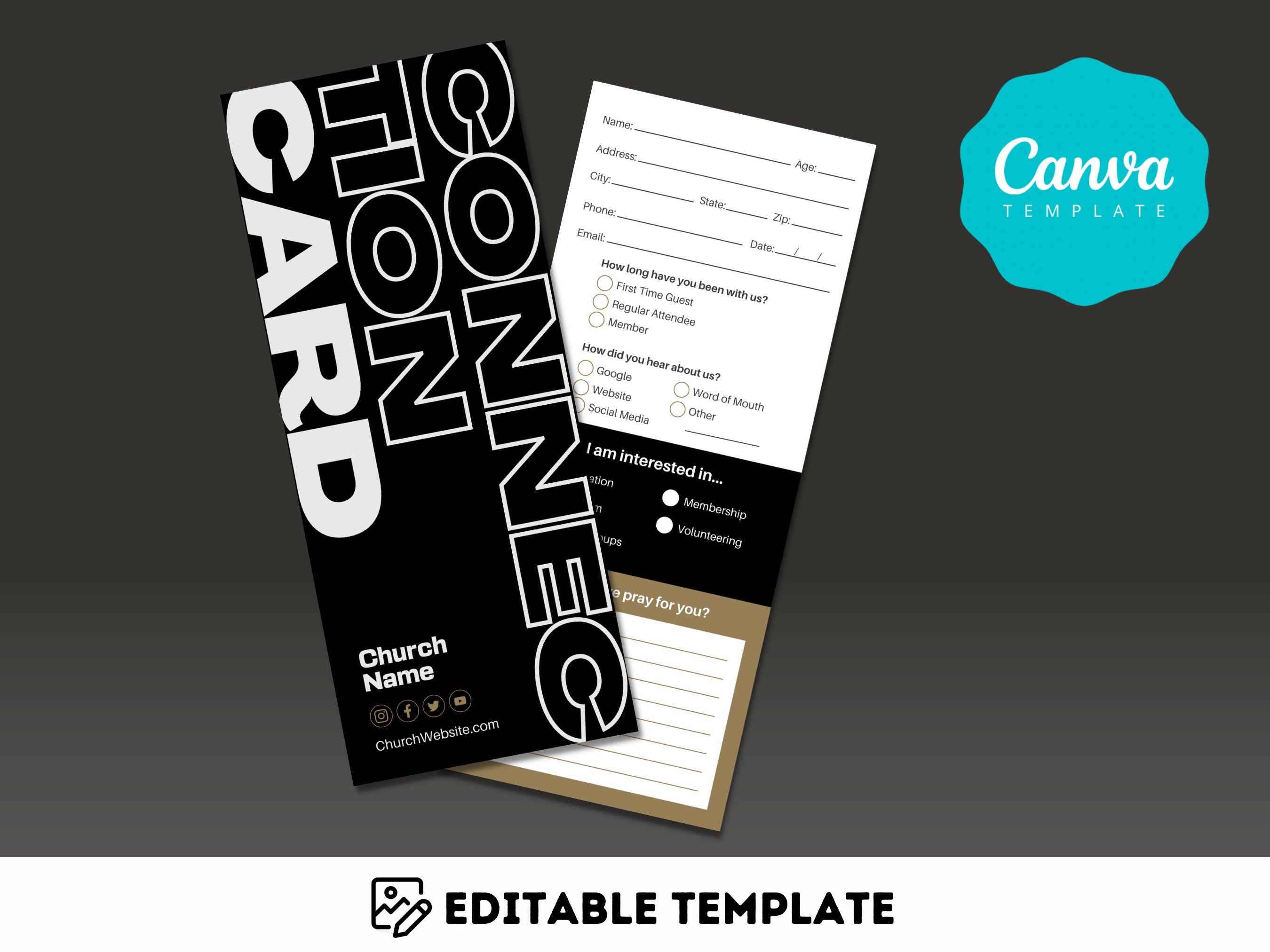 Customizable Church Welcome Card Template for New Visitor - Editable ...